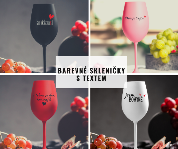 Barevné skleničky na víno s vtipným textem - LaMuse.cz